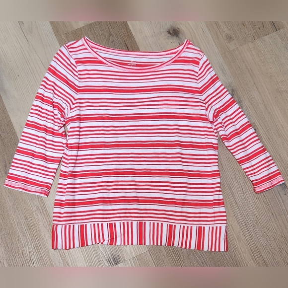 Talbots | Tops | Talbots Boatneck Orange White Striped Knit Top Sz L ...